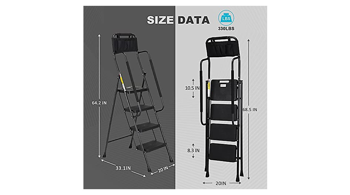 HBTower 4 Step Ladder with Handrails - Safe & Sturdy