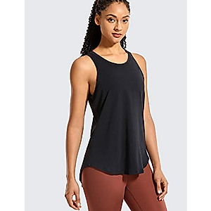 CRZ YOGA Women's Pima Cotton Workout Tank Tops Tie Back Sleeveless Shirts Yoga Athletic Open Back Sport Gym Tops Black Small