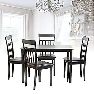 Dining Kitchen Set of 5 pc Table and 4 Side Warm Chairs Solid Wooden Espresso Black Finish