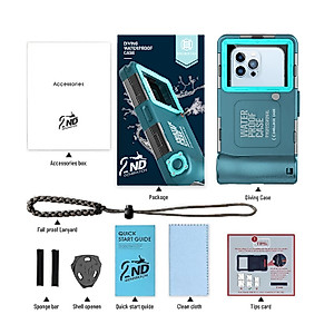 Underwater Snorkeling Diving Phone Case for iPhone 15/14/13/12/11 Pro Max/XR/XS/X Samsung Galaxy S24/S23/S22/S21, Professional Scuba Dive Waterproof Case Underwater Photo & Video Housing (Teal-Blue)