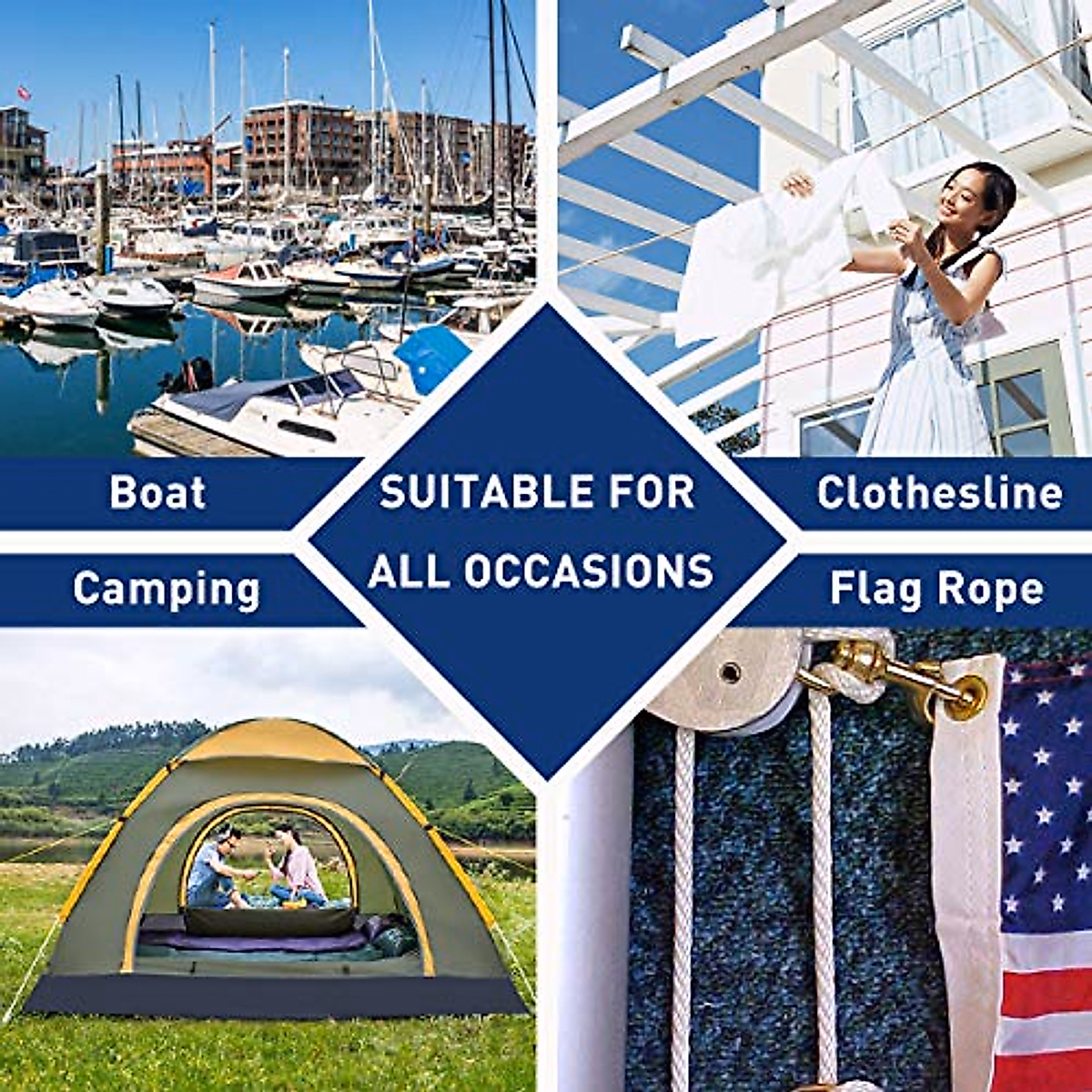 SMART&CASUAL 150 ft 1/5 inch (5mm) Nylon Poly Rope Flag Pole Polypropylene Clothes Line Camping Utility Good for Tie Pull Swing Climb Knot ((45.8M) 150ft, White)