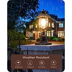 EDISHINE Dusk to Dawn Outdoor Post Light, Pole Light Fixture with Pier Mount Base, Waterproof Exterior Lamp Post Lantern Head with Water Ripple Glass for Driveway Yard Fence Garden Patio, Bronze