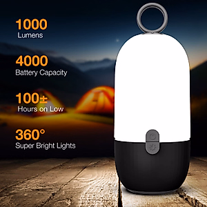 LED Camping Lantern Rechargeable,DeckTok Camping Lights,1000LM,4 Days Runtime,3 Dimmable Light Modes,Waterproof Portable Tent Lantern,Lanterns for Power Outages, Hiking,Hurricane,Emergency,Home