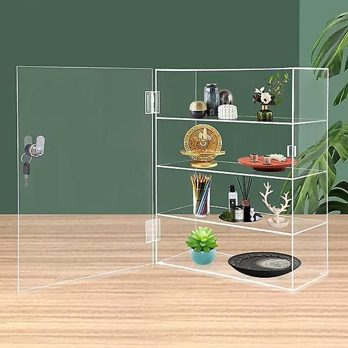 Clear Acrylic Display Case,4 Layer Transparent Countertop Showcase,Protection Showcase with Lock for Toy Collectibles Office Retail Store Safe Storage Sunglasses Toys… (Style 1)