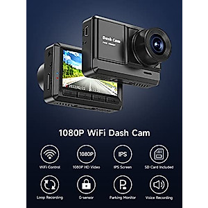 Dash Cam, FHD 1080P WiFi Dash Camera for Cars with 32GB SD Card, 2.45 inch IPS Screen, 2 Mounting Ways, Night Vision, WDR, Accident Lock, Loop Recording, Parking Monitor