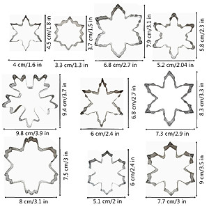 Snowflake Cookie Cutter Set of 10 pcs, Stainless Steel Snowflake Shaped Christmas Cookie Cutters Fondant Baking Molds