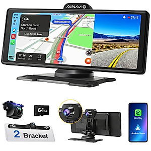 10.26'' Car Stereo with 4K Dashcam, Wireless Carplay & Android Auto, Backup Camera, Bluetooth, GPS Navigation