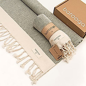 BAROOGA Turkish Hand Towel (Set of 2) for Kitchen and Bathroom | 100% Cotton, 18 x 38 Inches | Prewashed Decorative Peshtemal Towel for Face, Hand, Hair, Yoga, Dishcloth, Tea Towel (Kale Green)