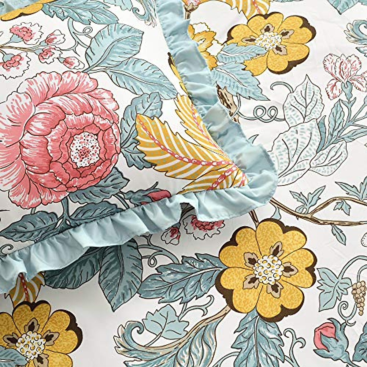 Lush Decor Sydney Floral Leaf 3 Piece Bedspread Set, Queen, Blue & Yellow