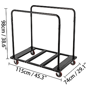 Happybuy Folding Table Cart Black Table Rack for 60" Round Tables Heavy Duty Table Trolley Black Desk Trolley Steel Frame Rolling Casters Party Event Hotel Furniture 10 Table Capacity