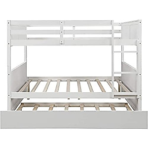 ATH-S Full Over Full Bunk Bed with Trundle, Solid Wood Bunk Beds with Full-Length Safety Guard Rail and Ladder, Can be Separated to 2 Full Size Platform Beds, for, Teens and Adults (Espresso, New)