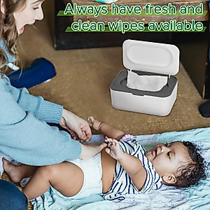 Flenpptly Baby Wipes Dispenser, Wipes Case Baby Wipe Holder Keeps Wipes Fresh, Non-Slip, Easy Open & Close (Gray)