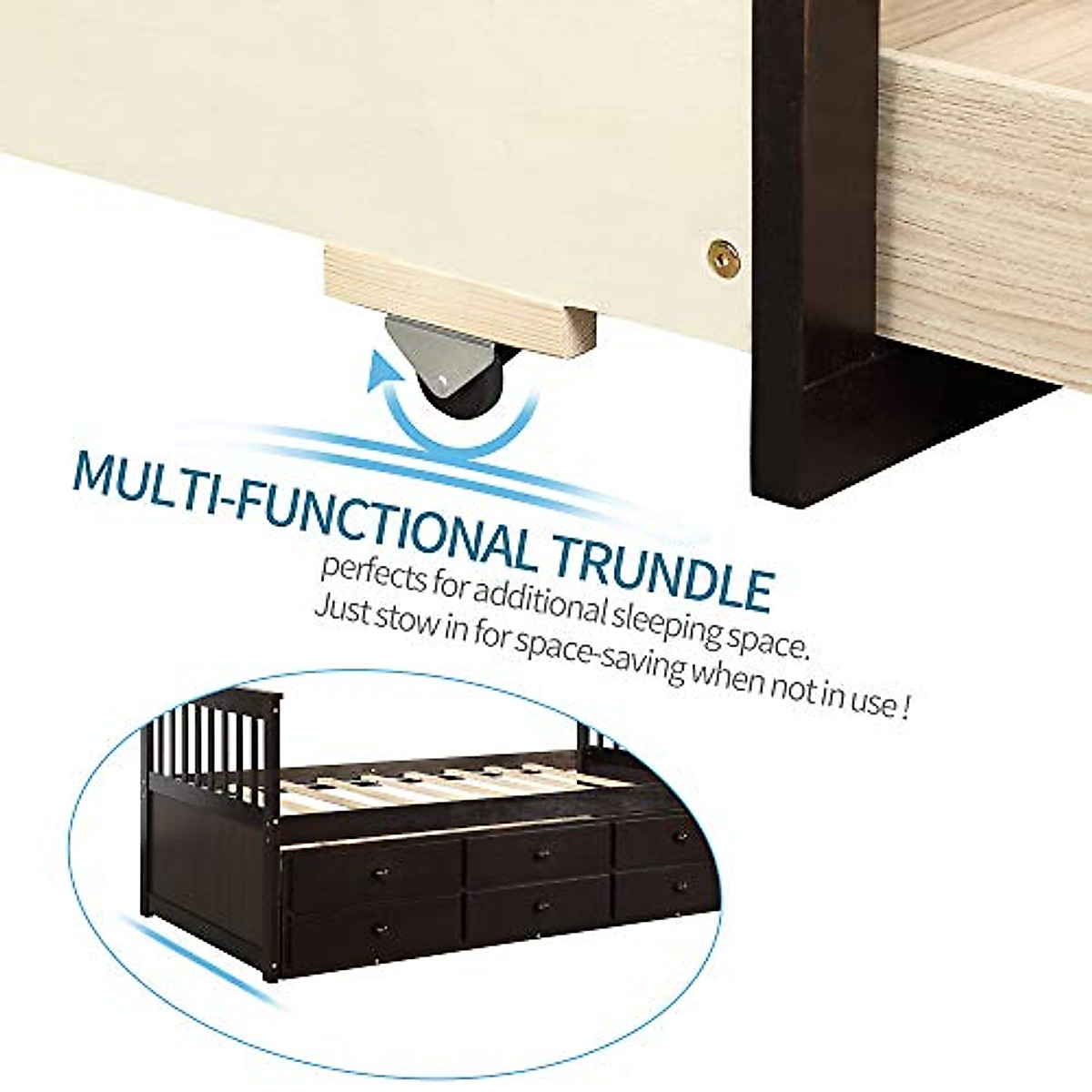 Harper & Bright Designs Twin Captain's Bed Storage Daybed with Trundle and Drawers for Kids Teens and Adults, Espresso