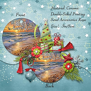 Swavecat Christmas Ornament - Sunset Beach Waves Coastal Ceramic Xmas Tree Keepsake The Beach is My Happy Christmas Ornaments Ocean Theme Beach Winter Seasonal Gift Holiday Decor