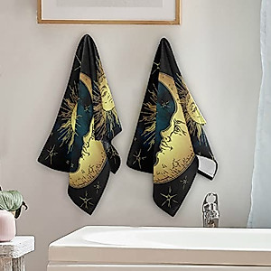WIHVE Hand Towels Set of 2 Bohemian Sun Moon Highly Absorbent Soft Towel for Bathroom 14.4 x 28.3 Inch