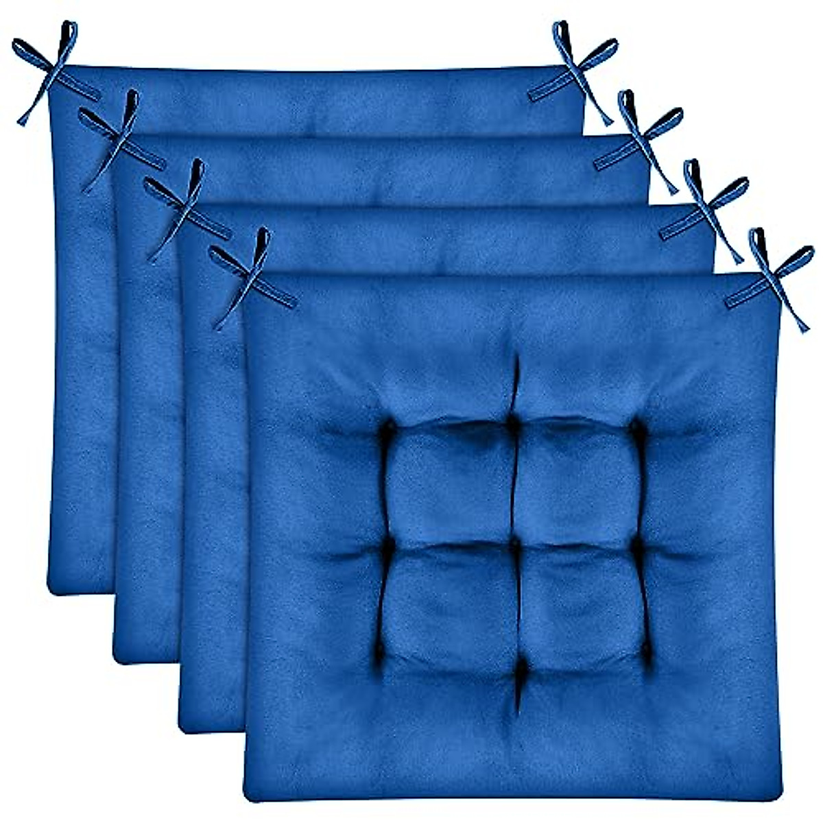 PLULON 4 Pack Chair Cushion Pads for Dining Chairs Soft Square Indoor Seat Pad Swinging Chair Cushions Seating Pillows with Ties for Kitchen Office Classroom Patio Garden Sofa Floor Chairs (Navy Blue)