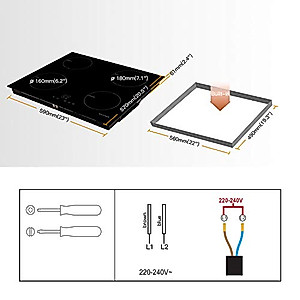 NOXTON Induction Cooktop, Electric Stove Built-in 4 Burners Induction Cooker Black Glass with Touch Control Child Lock Timer Hard Wire Easy Cleaning 6400W 220~240V