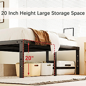 AGXI 20 Inch King Bed Frame No Box Spring Needed, Heavy Duty Tall Metal Platform with Large Storage Space, Easy Assembly Strong Bearing Capacity, Noise Free