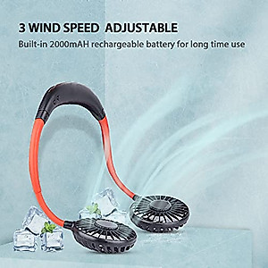 BRIGENIUS Hands Free Portable Neck Fan, Rechargeable Mini USB Personal Fan Battery Operated Necklace Fan for Home Office Travel Indoor Outdoor (Black)