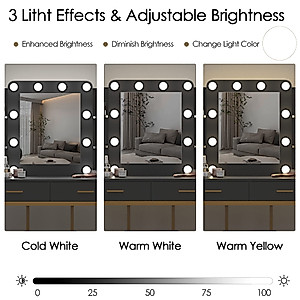 Makeup Vanity with Lighted Mirror, Black Vanity Mirror with Lights and Table Set, Vanity Set with 10 LED,Vanity Desk with 3 Lighting Modes and 2 Drawers&Cushioned Stool for Bedroom