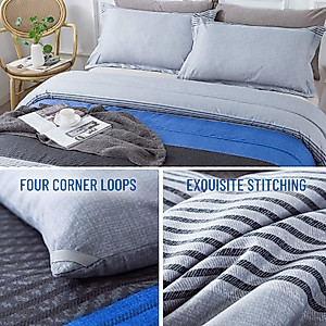 Andency Twin Comforter Set Blue (66x90 Inch), 2 Pieces Patchwork Striped Comforter Bed Sets for Boys, Soft Microfiber Down Alternative Comforter Bedding Set with Corner Loops
