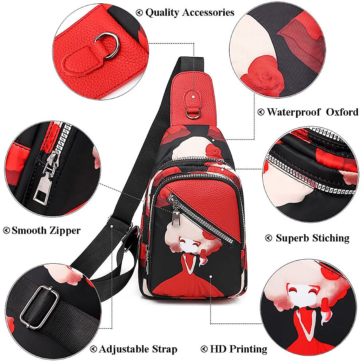 RTGGSEL Boho Ethnic Women's Waterproof Oxford Sling Shoulder Bags Girls Travel Crossbody Chest Bag Ladies Fishing Hiking Daypack (Boho Elephant)