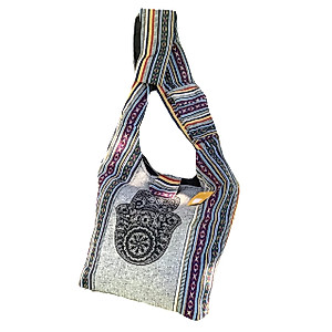 Cotton Shoulder Bag, Unique Tapestry Hippie Crossbody with Hamsa Print Hobo Hippie Cross body Women bag, Festival bag Sling Boho Bag/Handmade with Love