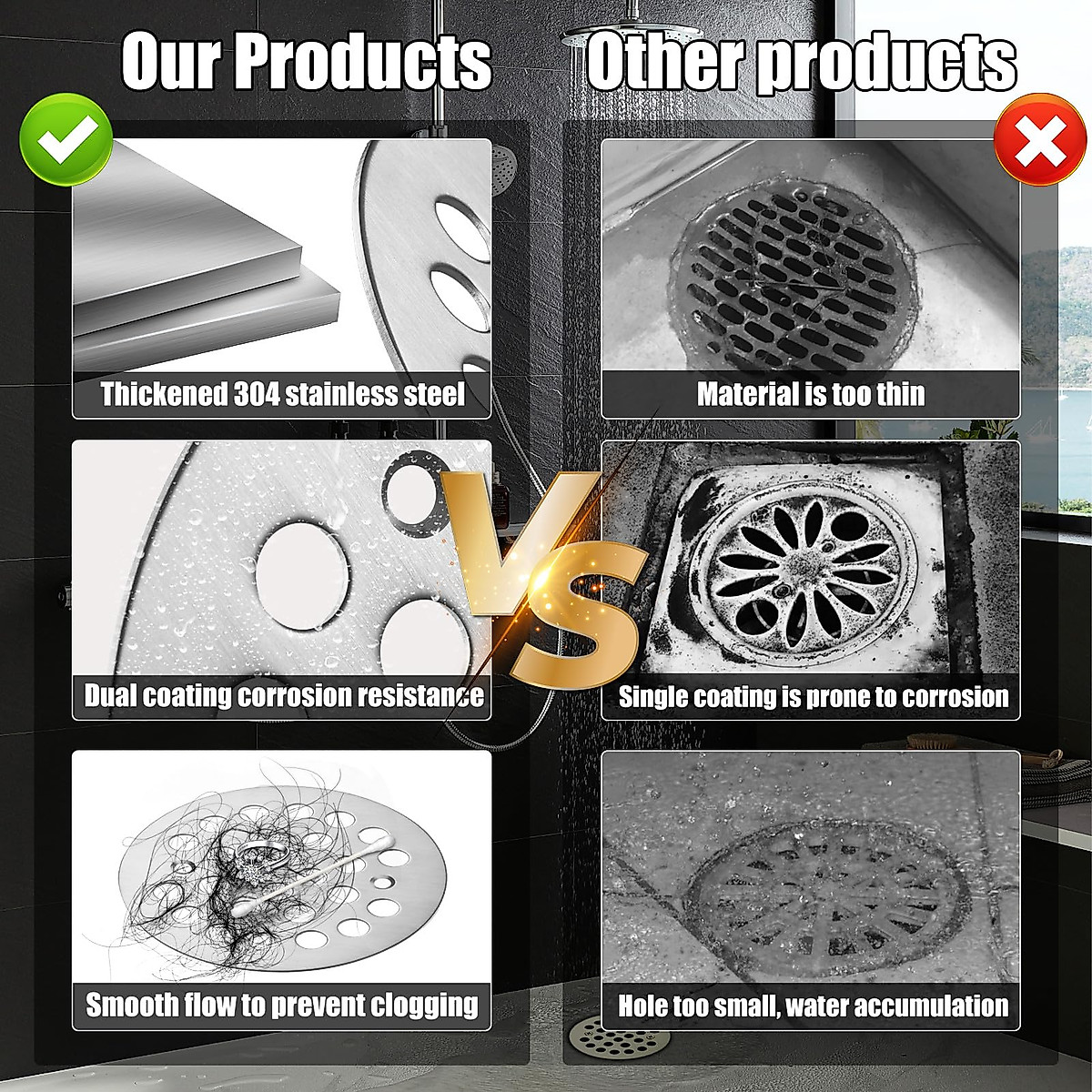 4-1/4“ Shower Strainer Drain Trim Set, Screw-in Shower Strainer Drain Cover, Shower Floor Replacement Cover Bathroom Drain Strainers (Brushed Nickel)