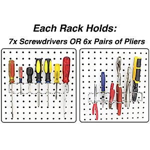 RightArrange Pegboard Tool Organizers, 2-Pack - Screwdriver Holder and/or Pliers Rack Accessory - Hooks to Any Peg Board - Pegboard Organization Accessory for Workbench, Garage, Tool Shed, Craft Room