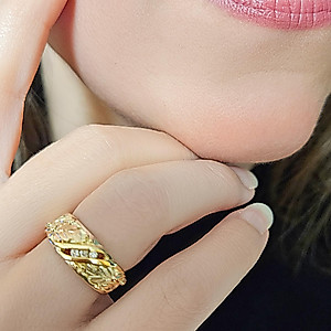 10k Yellow Gold Diamond 7.24mm Wedding Ring, 12k Green and Rose Black Hills Gold Size 8.75