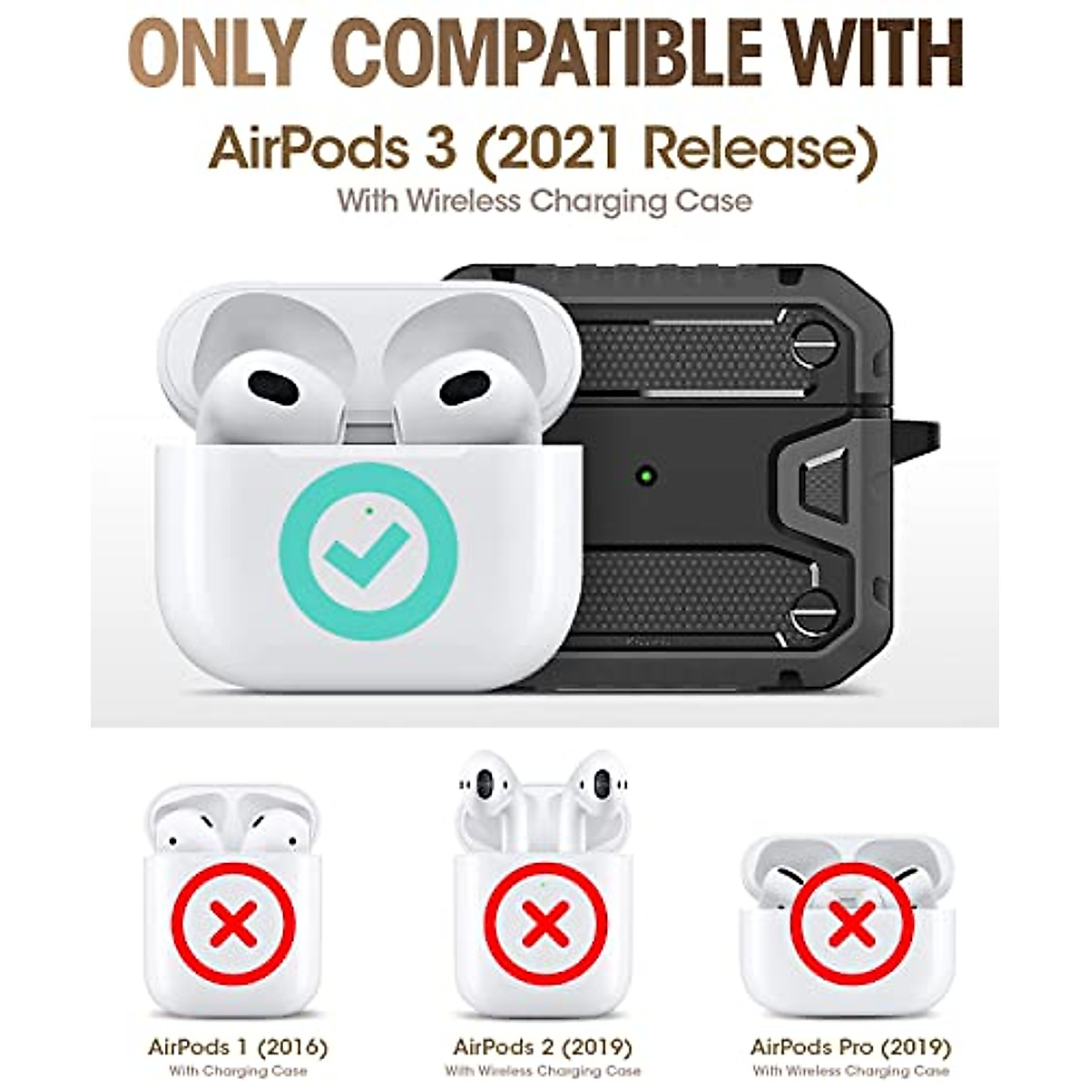 Koaichi Compatible with AirPods 3rd Generation Case(2021), Full-Body Rugged Hard Shell Protective Case Cover with Keychain Designed for AirPods 3 Case, Black [US Patent Registered]