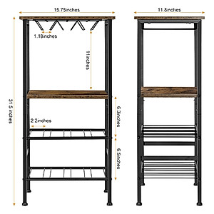ETELI Wine Rack Table Freestanding Floor Wood Wine Bottles Storage with Shelves Hold 8 Wine Bottles and 9 Goblets Industrial Small Wine Display Stand for Dining Room Kitchen,Brown