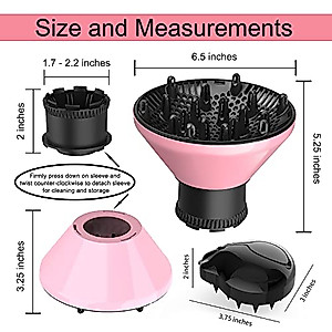 Universal Hair Diffuser Adaptable Hair Dryer Attachment for Blow Dryer Nozzles from 1.7 to 2.2 inch Diameter (Pink with Shampoo Brush)
