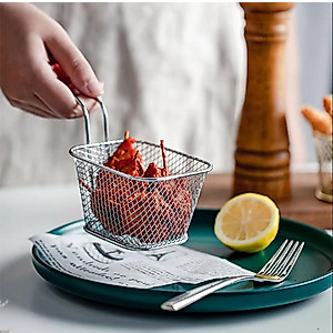 6 Pcs Mini Square Fry Basket Stainless Steel French Fries Holder Deep Fryer Baskets with Handles, Table Serving Frying Chips Baskets, French Fry Holder for Kitchen Party Barbecue, Silver