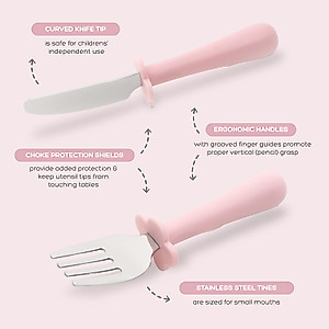 Grabease Toddler Silverware Set Forks Spoons and Knives Set Toddler Utensils Feeding Supplies, BPA and Phthalates-Free, Dishwasher Safe, Blush Pink