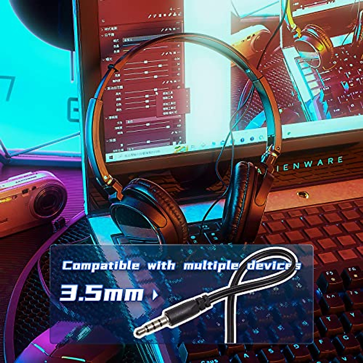 48 Pack Classroom Headphones Bulk Students Headphones with Microphone Kids Earphones for School, Adjustable over Ear Headphones Set Earbuds Wire Headphones for School Students Kids (Multi Colors)