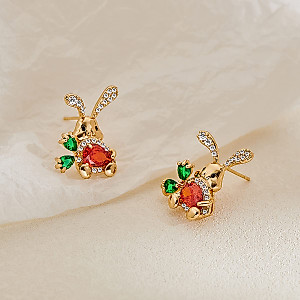 MUYAN Cute Small Easter Rabbit Stud Earrings Rabbit holding Carrot Easter Earrings Rhinestones Bunny Easter Earrings Gift