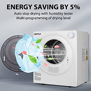 Bouwald 2.0 cu.ft Electric Compact Portable Clothes Laundry Dryer with Stainless Steel Tub Apartment dryer 110V 800W