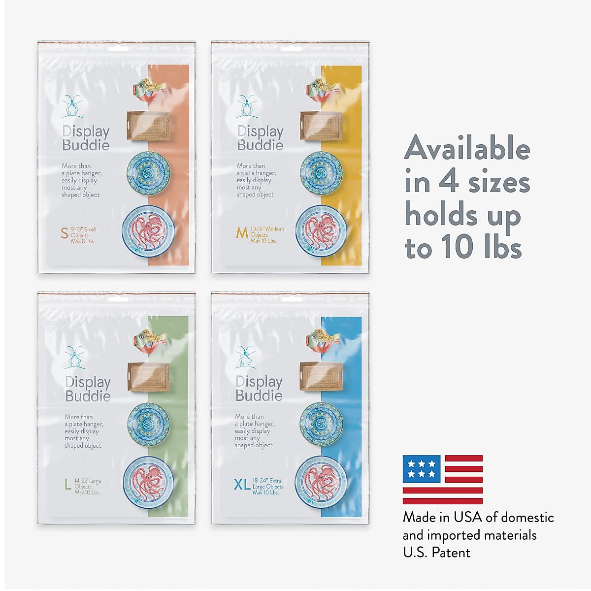 Display Buddie Large Adjustable Plate Hanger for Round Plates, Platters, Bowls & Other Round Objects 14 inch-22 inch Diameter and up to 10 lbs.