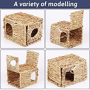 Hamiledyi Grass House for Rabbit,2PCS Natural Hand Woven Seagrass Play Hay Bed Foldable Woven Hideaway Hut Toy for Bunny Hamster Guinea Pig Chinchilla Small Animals