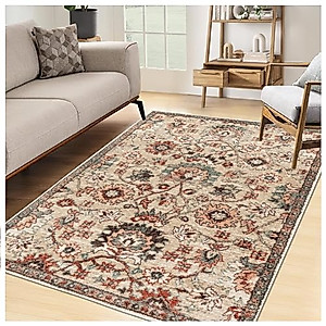 NEvka Washable Area Rug 1.7x2.6 - Bedroom Living Room Large Indoor Rugs Soft Oriental Vintage Rugs Non-Slip Backing for Farmhouse Kitchen (1.7x2.6ft/20x31in/50x80cm Beige/Brown/Multi)