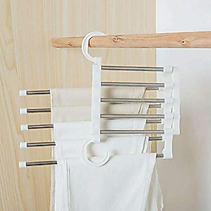 KLGDA_Home Foldable Clothes Drying Laundry Rack Multi-Layer Hanging Storage Rack Multi-Functional Magical Hanger Stainless Steel (White, 1Pc)