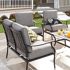 PatioFestival Patio Conversation Set 4-Piece Cushioned Outdoor Furniture Sets with All Weather Frame for Porch Backyard Lawn(Grey)