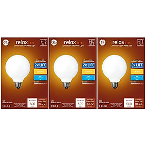 GE Lighting (case of 3 Bulbs) GE 41835 Relax LED G30 Vanity Globe, Frosted, Soft White 2700K, 6 watt, 500 Lumen, Dimmable Decorative Globe Light Bulb, 60 watt Replacement