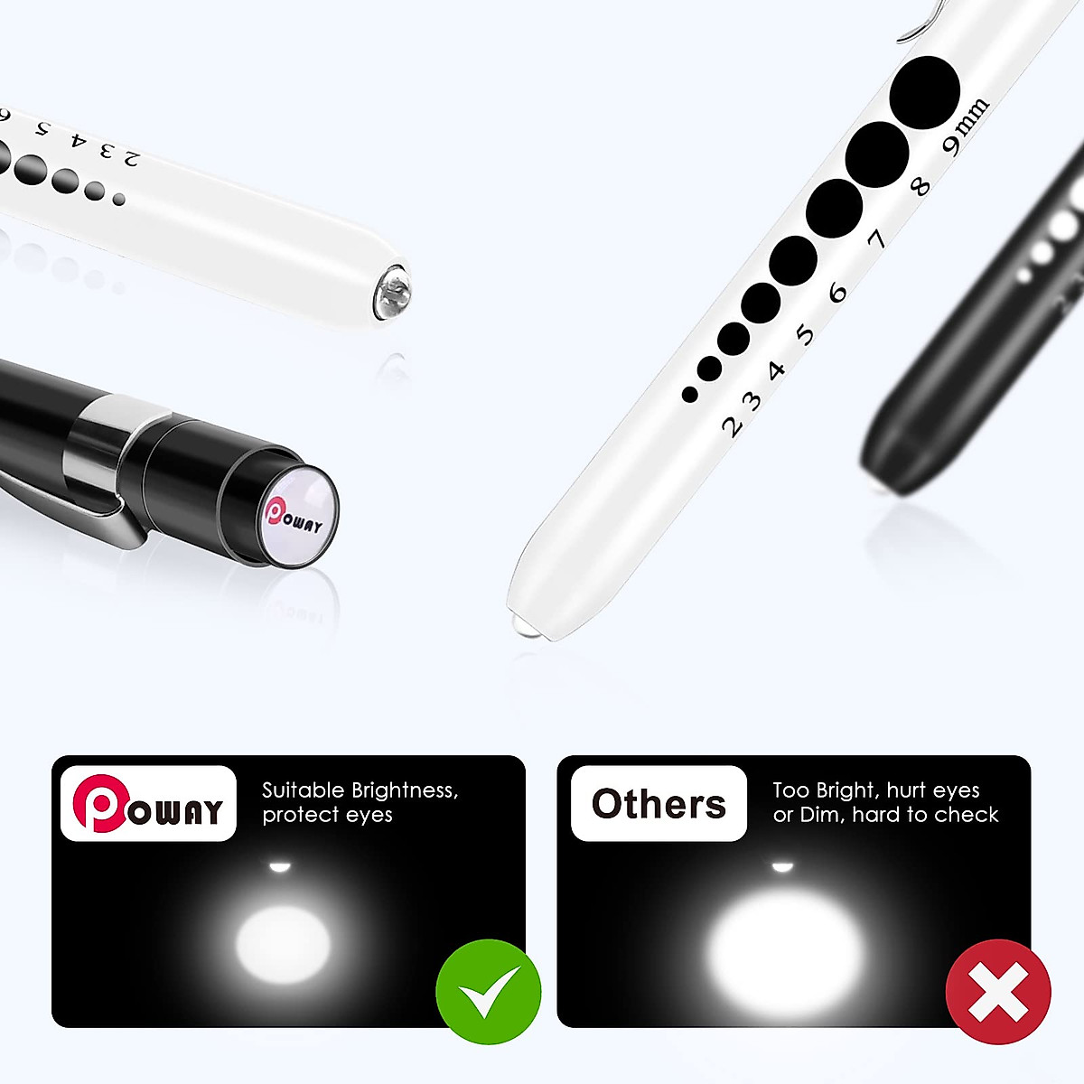 Opoway Nurse Penlight with Pupil Gauge Medical Pen Light for Nurses Doctors with Batteries Included 2ct. White and Black
