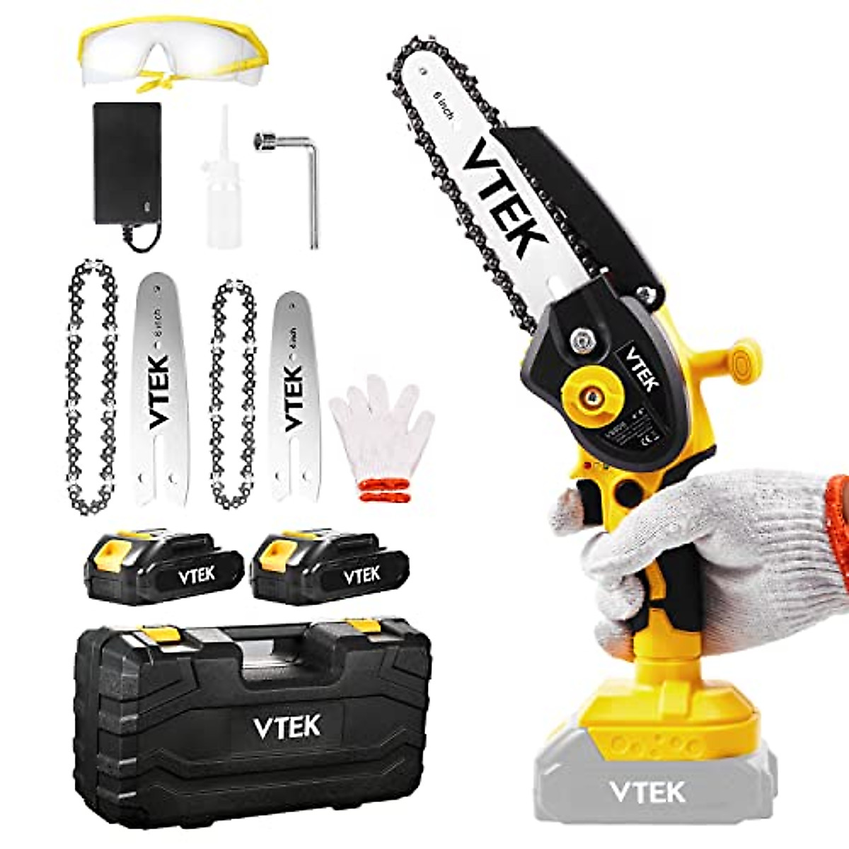 Mini Chainsaw Cordless 4 inch, 6 inch Battery Powered Chainsaw, Handheld Portable Electric Chain Saws for Wood Cutting,Tree Pruning,Trimming. (4-6 inch)