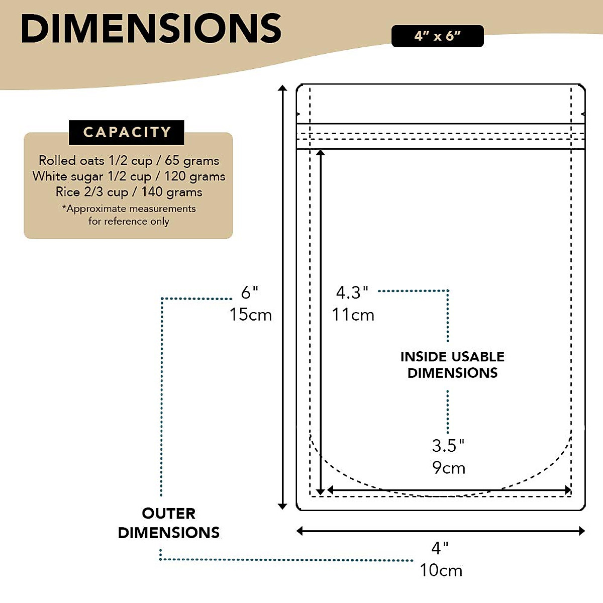 Yuugen Products Kraft Stand-Up Pouch Bags with Clear Window, Zip Lock, and Tear Notch - Reusable, Heat-Sealable | Storage for Food, Non-Food Items, Home and Business - 50 Pcs (4" x 6")