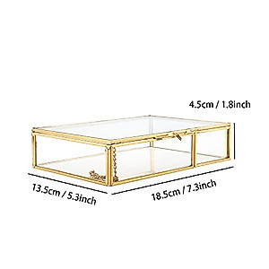 Feyarl Gold Clear Glass Photo Mail Letter Box Bill Greeting Cards Keepsake Jewelry Trinket Shadow Organizer Collection Display Case Decorative Box with Lid for Home Deco Office Table