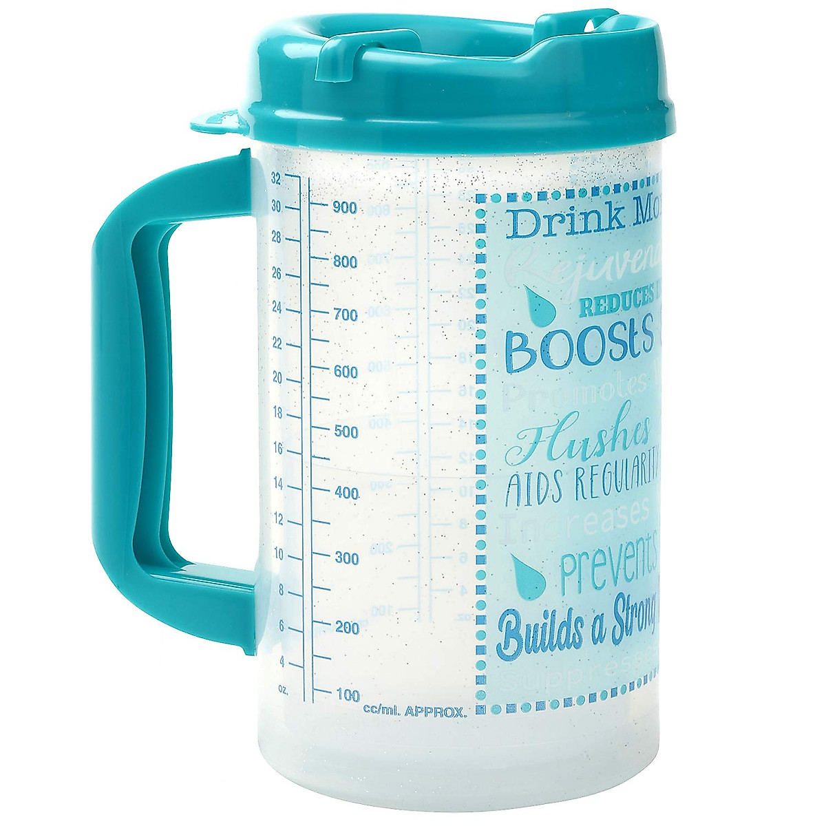 Drink Water Hospital Cup with Lid and Straw, Water Cup with Straw and Lid, Hospital Water Bottle with Straw and Handle, 32 Ounce Cup with Handle and Straw, 32 oz Insulated Mug, Drinking Cups, Teal Lid