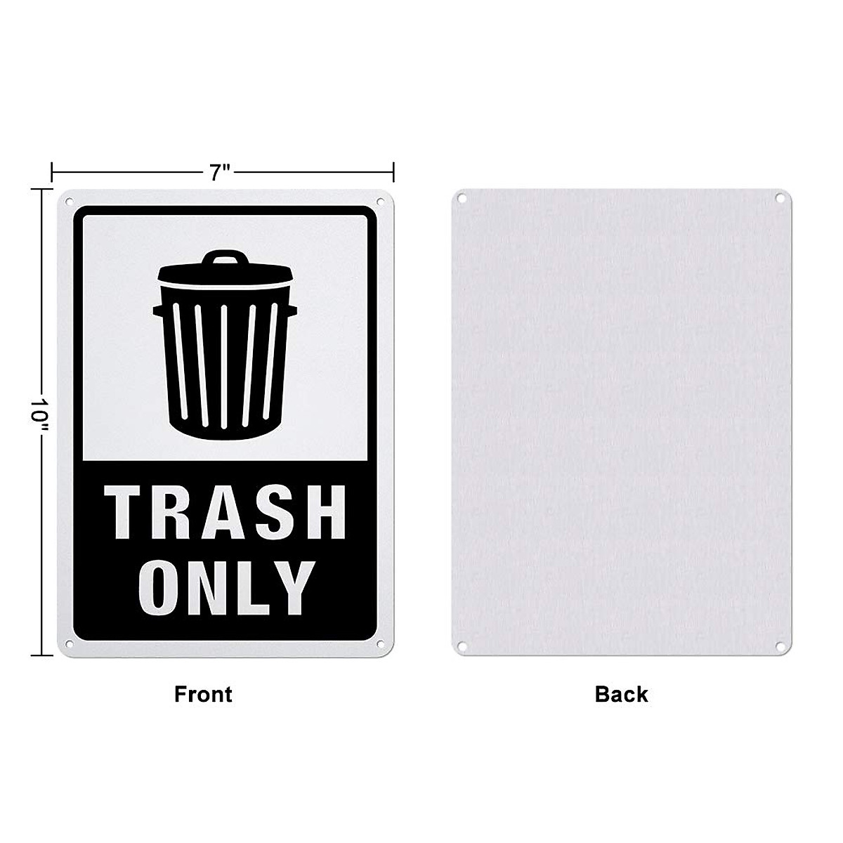 GLOBLELAND 2 Pack Trash Only Sign, 10x7 inches 40 Mil Aluminum Trash Signs Decorative for Indoor or Outdoor, UV Protected Reflective and Waterproof, Black